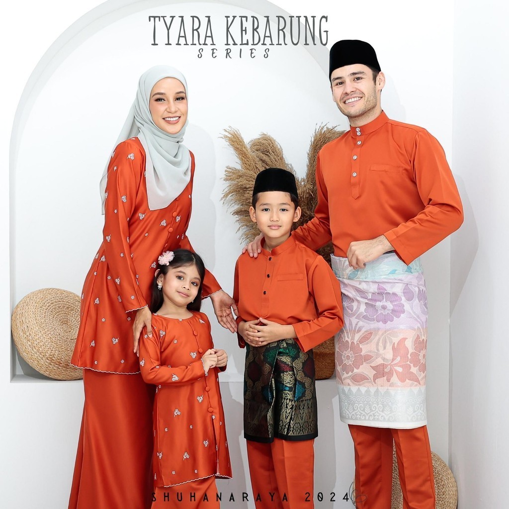 SHUHANA Baju Raya Family Set Sedondon Emerald Green 2024 Viral Baju Kurung Moden 2024 Tyra ...