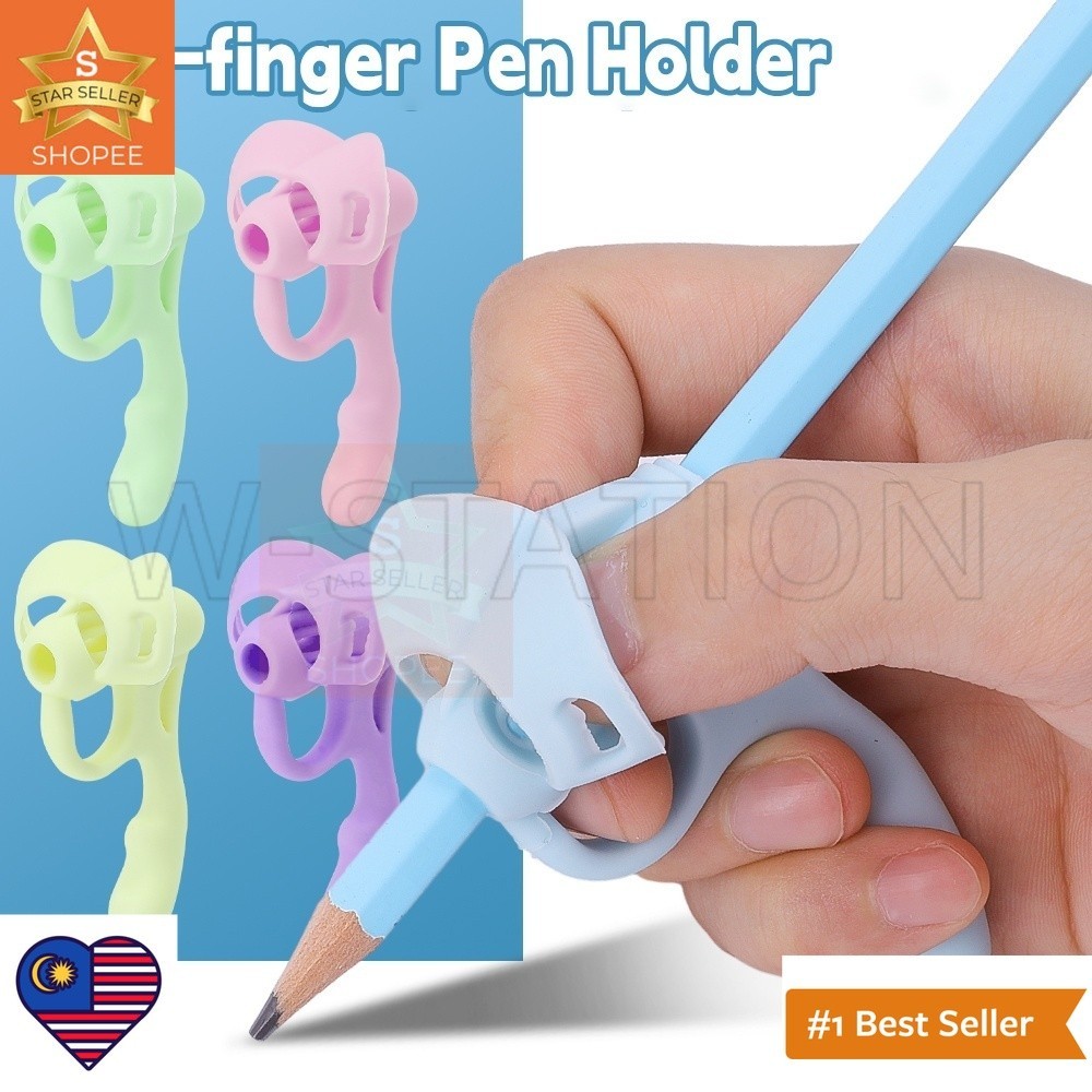 (MW)Children Five Fingers Pen Holder / Soft Silicone Student Writing ...