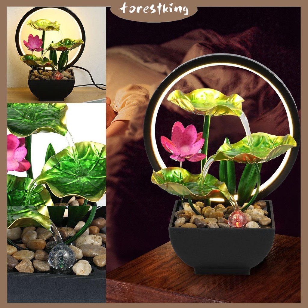 Tabletop Fountain 3-Tiers Lotus Leaf Small Waterfall Fountains Indoor ...