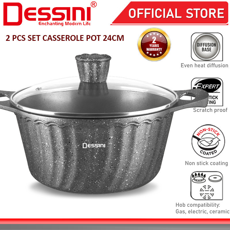 DESSINI ITALY iLT-24 Granite Die Cast Aluminium Non Stick Casserole Pot ...
