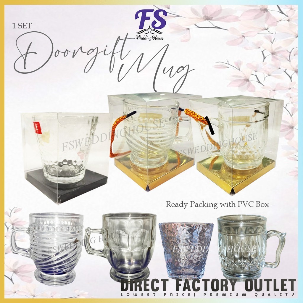 1 SET - DOORGIFT GLASS/WEDDING DOORGIFT/MUG KACA/GIFT KACA/CRYSTAL ...