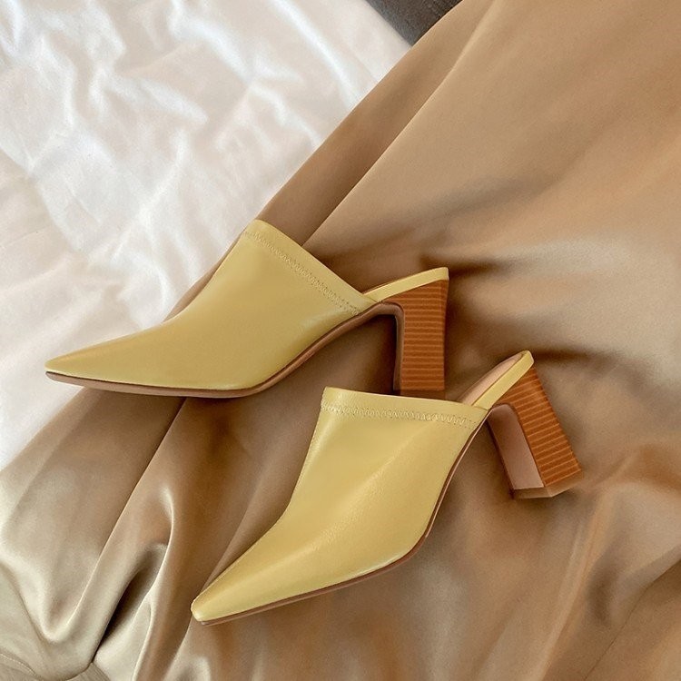 High Heel Women's Shoes Square Toe Thick Heel Fashion Toe-Covered ...