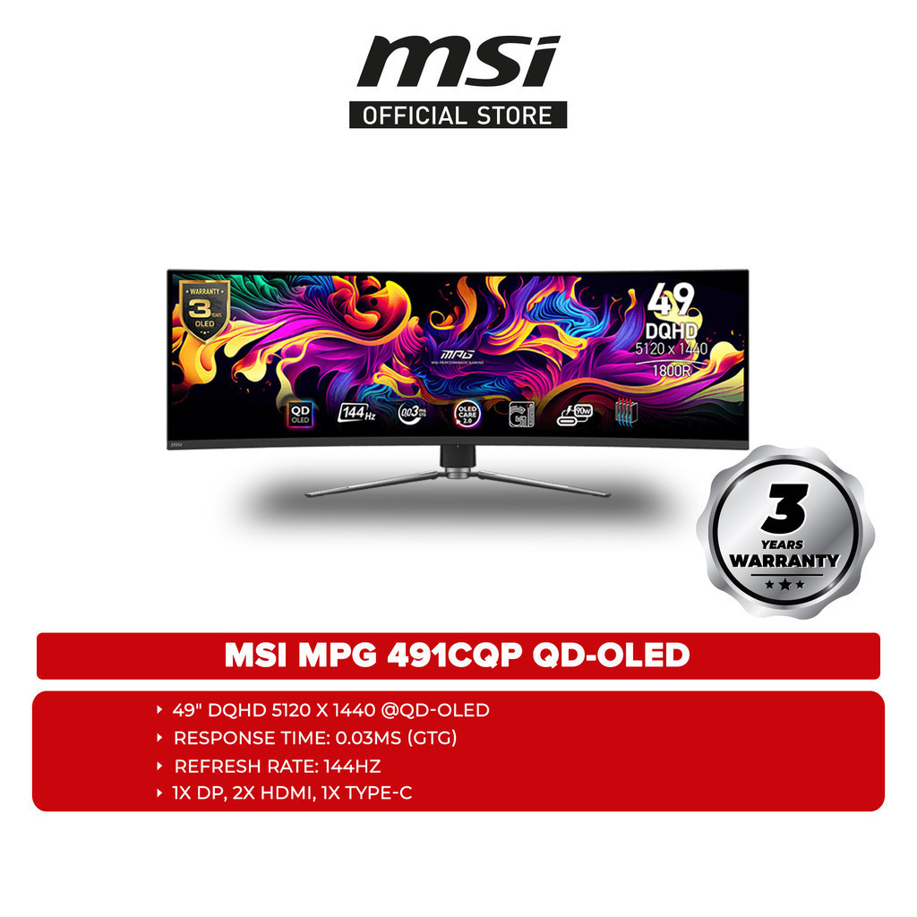 MSI MPG 491CQP QD-OLED 49" DQHD 144Hz Curved Gaming Monitor | Shopee ...