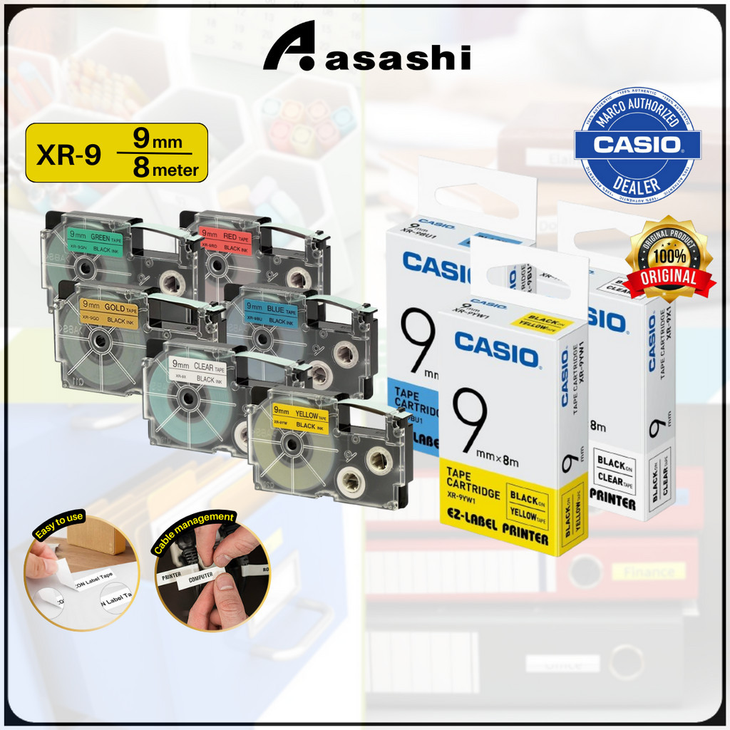 [ORIGINAL] Casio 6mm Black on White tape XR-6 XR-6WE1 (8 Meter) / XR-6YW1 Blk On yellow / XR ...