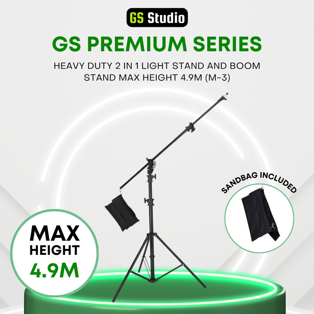 GS PREMIUM SERIES HEAVY DUTY 2 IN 1 LIGHT STAND AND BOOM STAND MAX ...