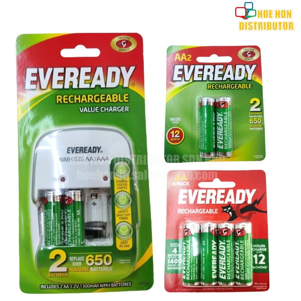 Eveready Rechargeable Battery 1300mAh AA 4pcs / 2pcs / Value Charger ...
