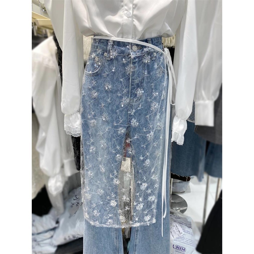 2024 spring Korean blogger lace sequins see-through straps with one ...