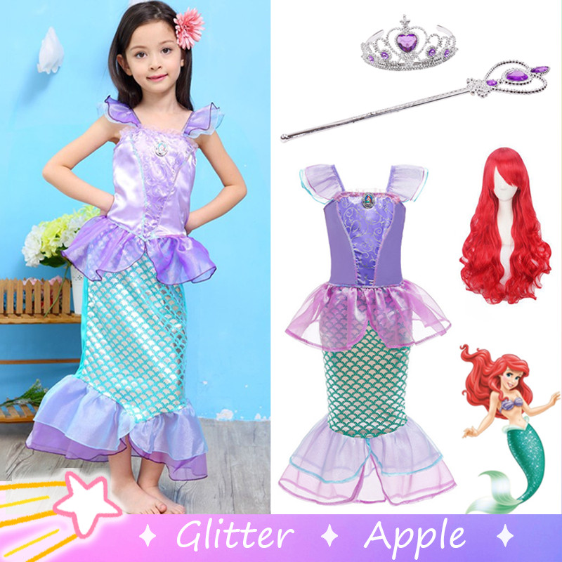 Princess Ariel Mermaid Blue Purple Dress For Kids Girl Halloween ...