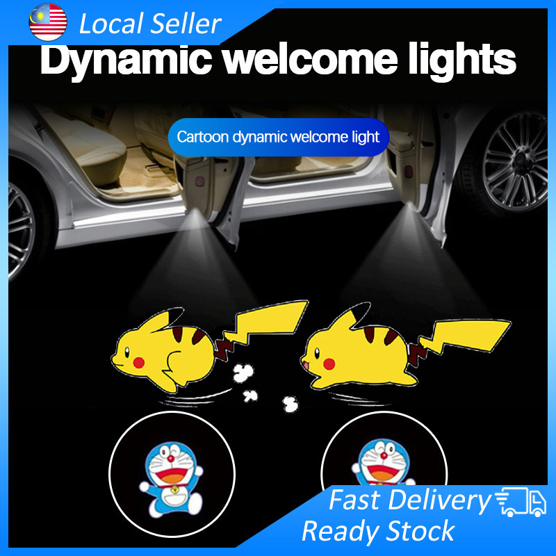 2PCS Car Door Dynamic Welcome Light Pikachu Doraemon Induction Wireless ...