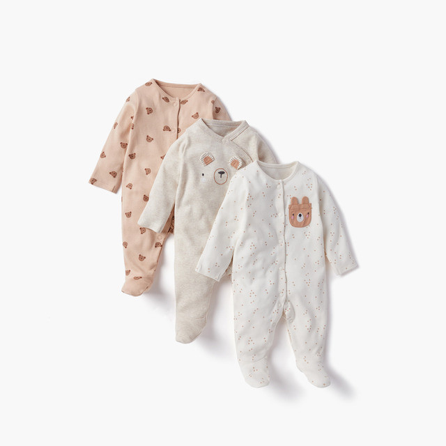 Babyshop Juniors Printed Closed Feet Sleepsuit with Long Sleeves and Button Closure - Set of 3 ...