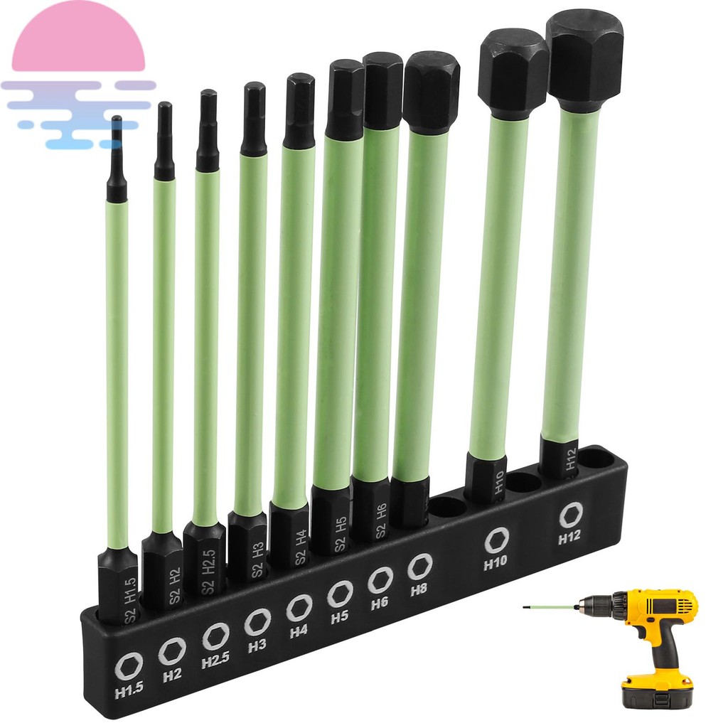 10Pcs 1/4inch Hex Head Allen Wrench Drill Bit Set S2 Alloy Steel Magnetic Tip Hex Key Drill Bit ...