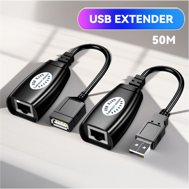 USB Extender Adapter 50m Single RJ45 Ethernet CAT5E 6 Up to 150ft Cable ...