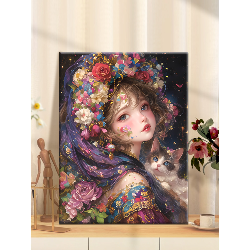 Meow dan Princess DIY Lukisan Minyak Digital Lukisan Akrilik Lukisan ...