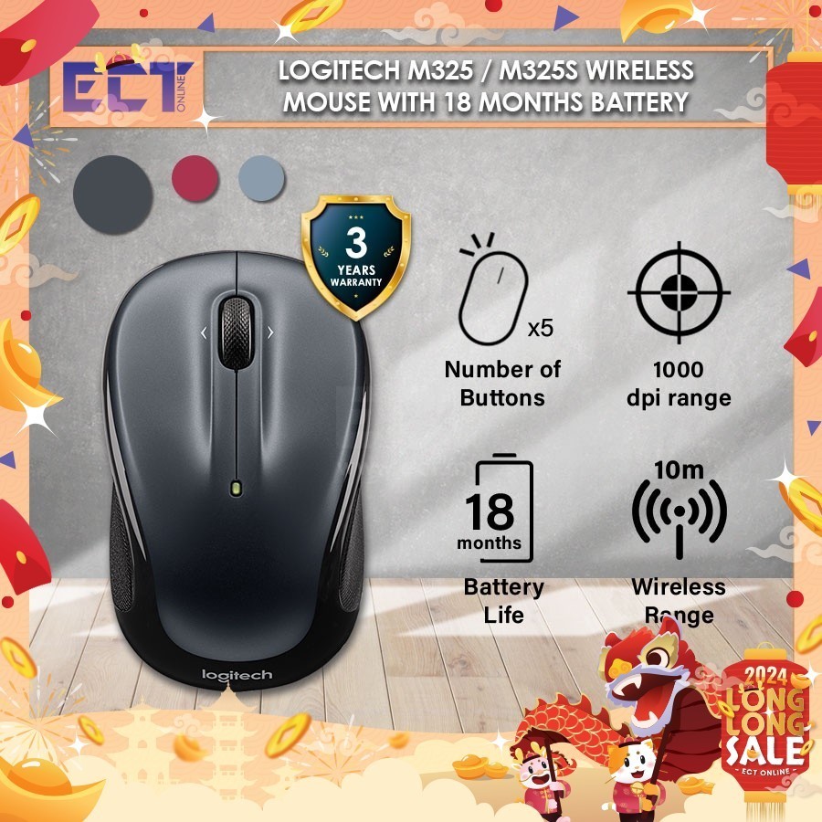 Logitech M325 / M325S Wireless Mouse with 18 Months Battery (Dark Grey ...