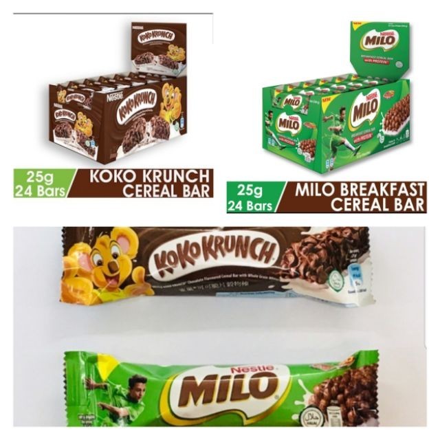 Nestle Koko Krunch Chocolate Cereal Bar (24×25g)/ Milo Cereal Bar (24× ...