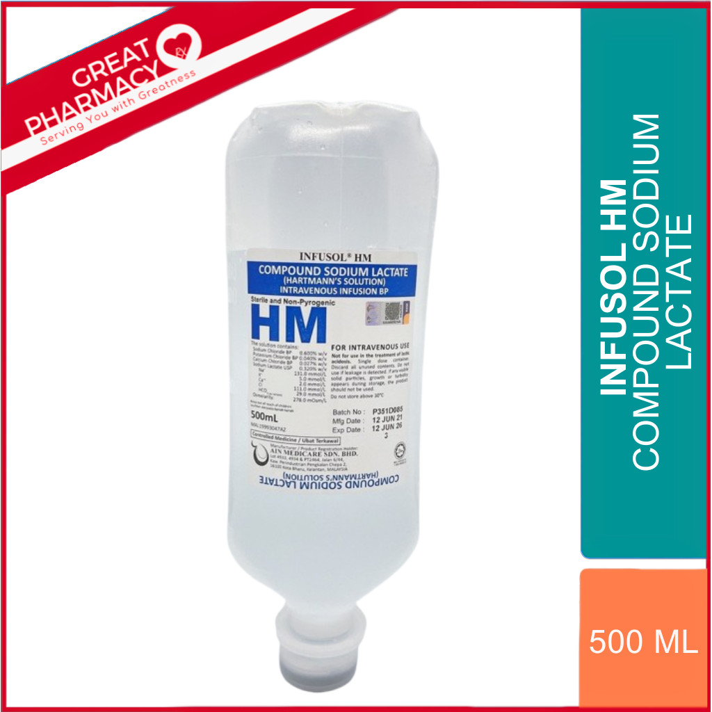 INFUSOL HM 500ML (COMPOUND SODIUM LACTATE) HARTMAN | Shopee Malaysia