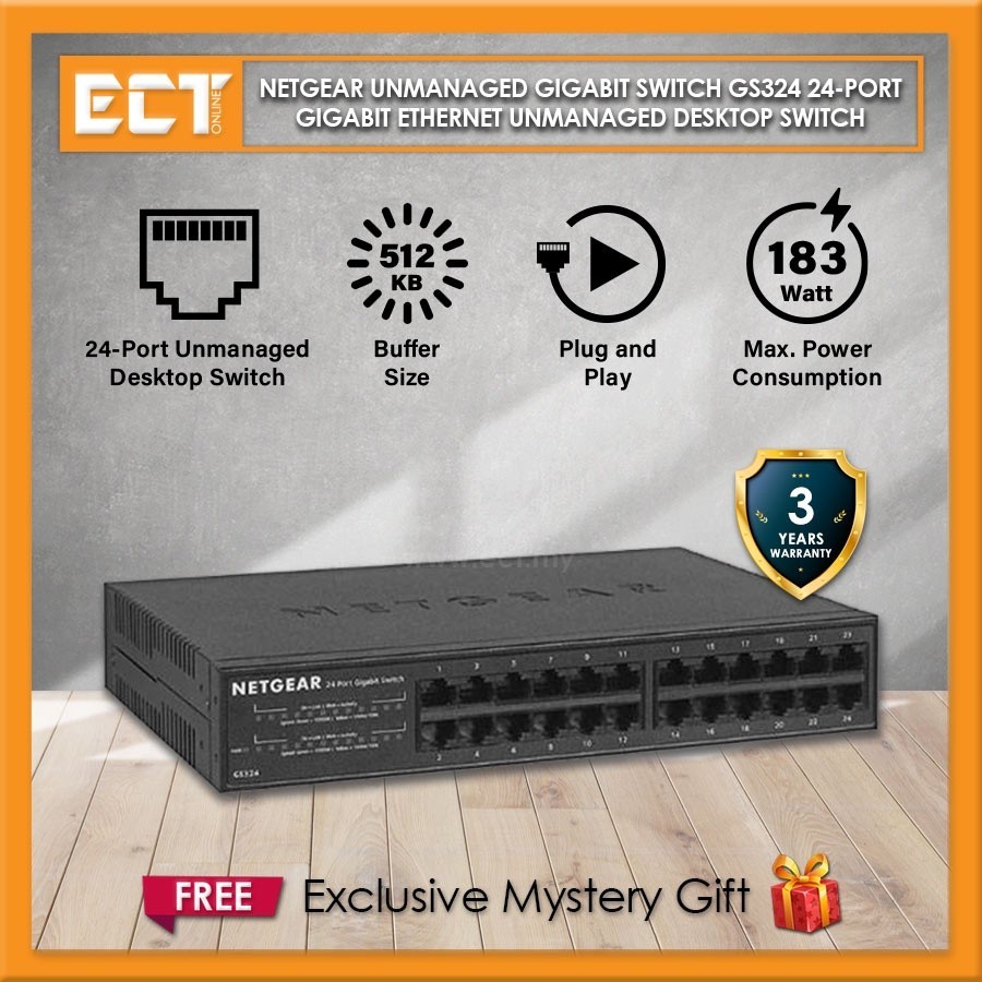 Netgear Unmanaged Gigabit Switch GS324 24-Port Gigabit Ethernet ...