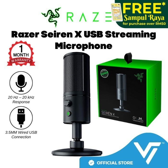 Razer Seiren X Condenser USB Streaming Microphone (Built-in Shock Mount ...