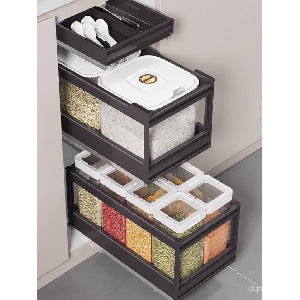 Rice Box Dry Goods Pull Basket Aluminum Alloy Double-Layer Storage Rack ...
