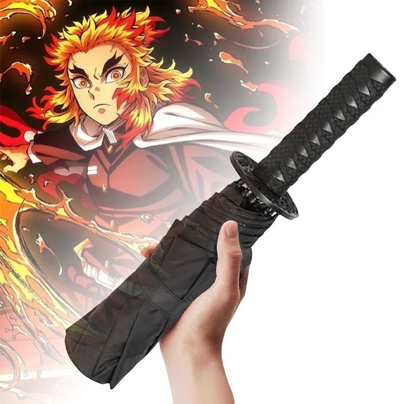 Demon Slayer Katana Handle Umbrella Anime Three-Folding Parasol Kimetsu ...