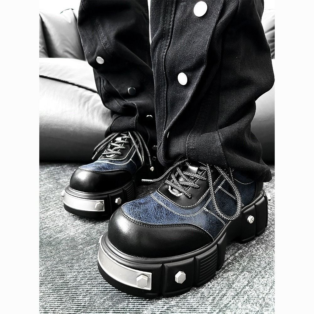 Punk Thick-Soled Heightened Derby Shoes Men Black British High-End ...