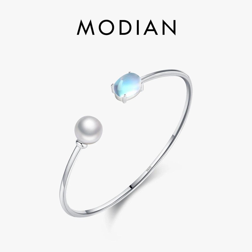 MODIAN Crystal Pearl Bracelets 925 Sterling Silver Adjustable Oval ...