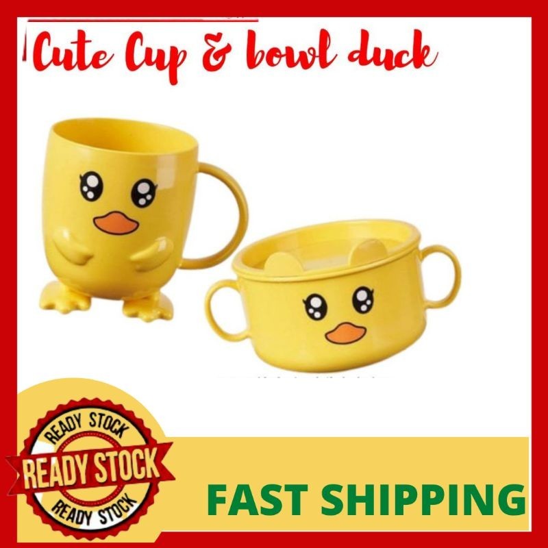 💥READY STOCk💥PLASTICS YELLOW DUCK CUP & BOWL / CAWAN & MANGKUK PLASTIK ...
