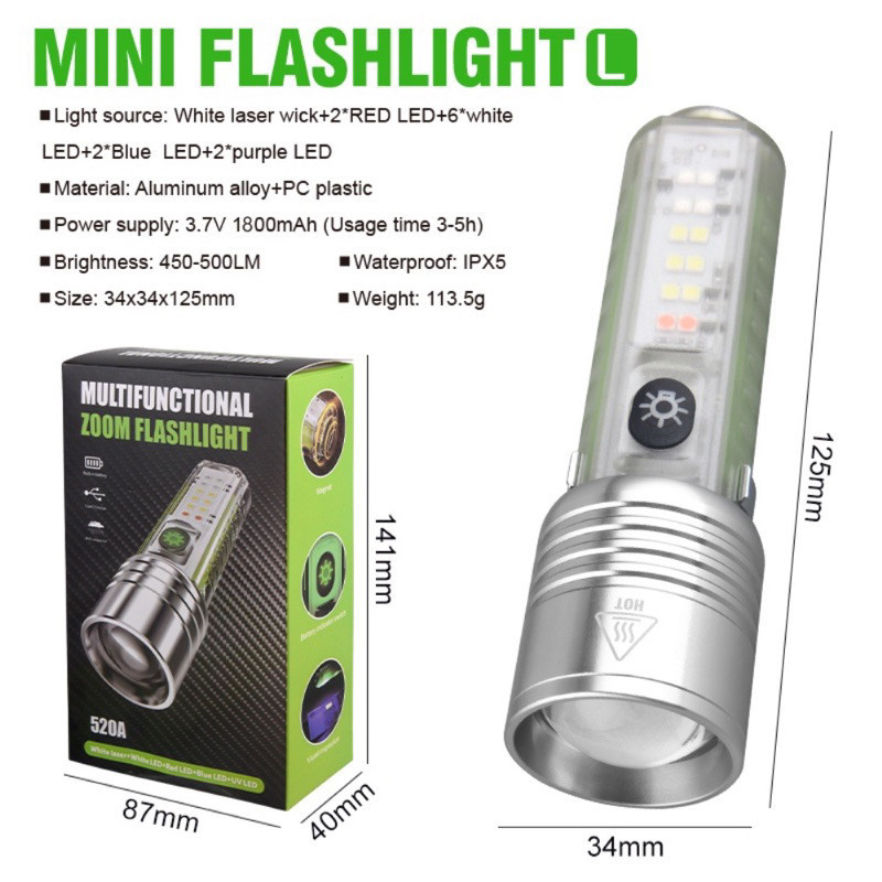 BMT Zooming Flashlight 520A LED Flashlight Super Bright With White/Red ...