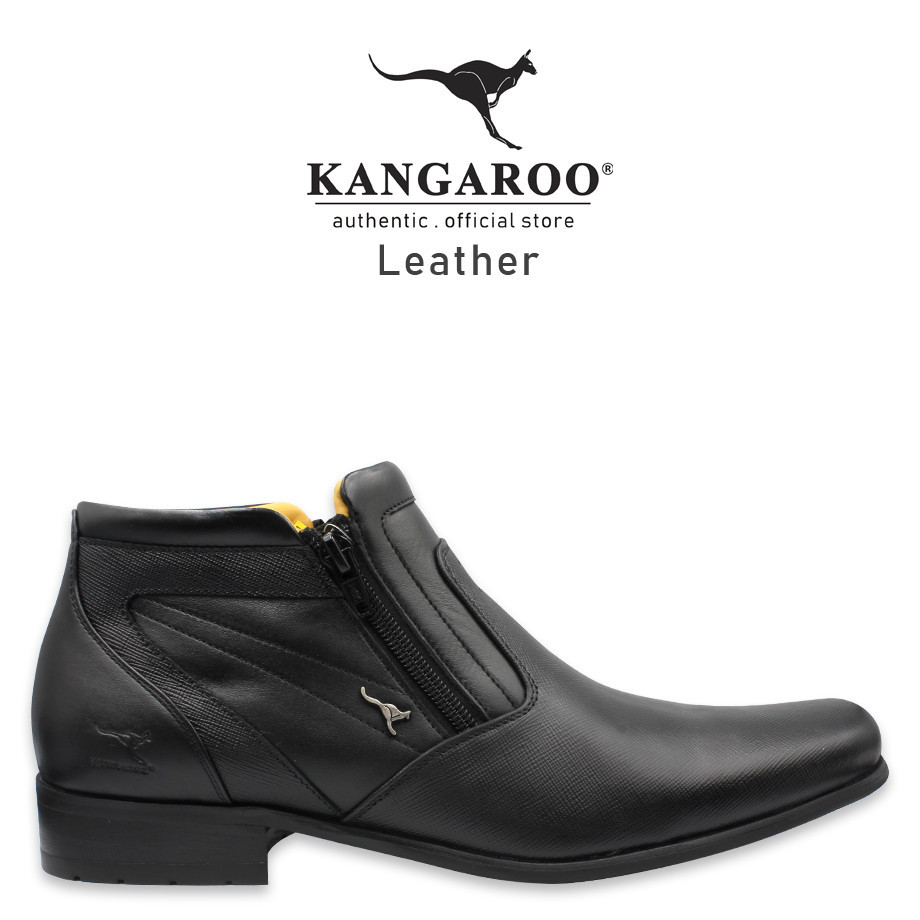KANGAROO Original Men Genuine Cow Leather Formal Boots - Black 9669 ...