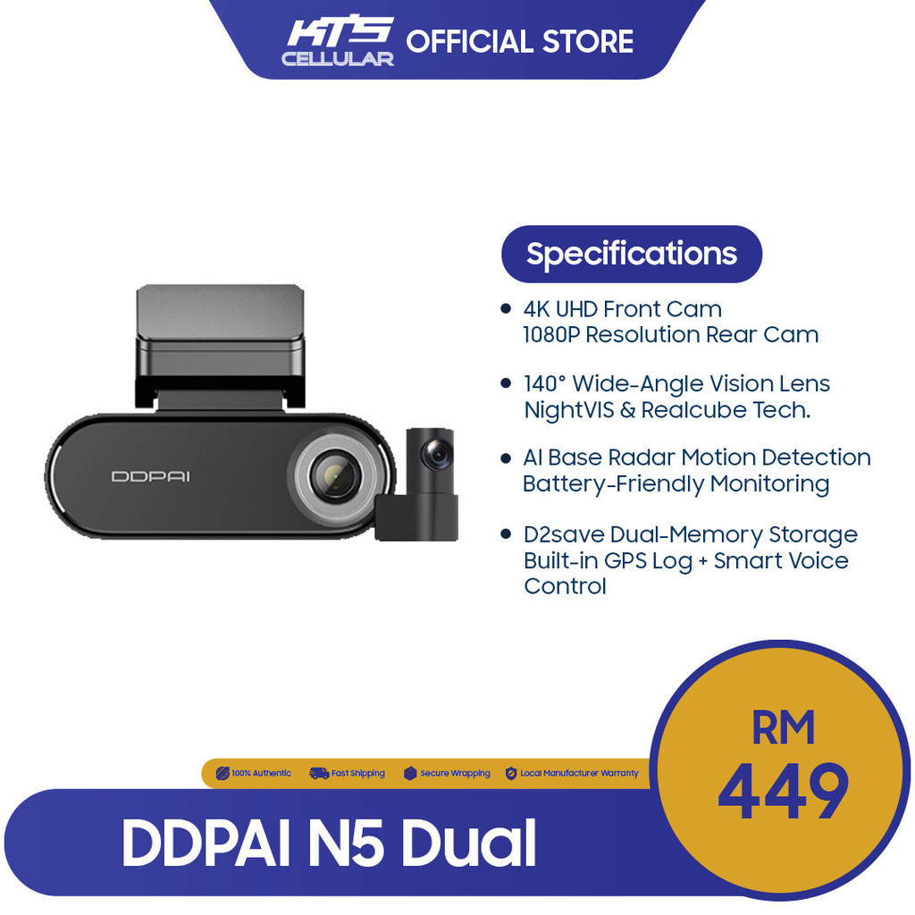 DDPAI N5 Dual 4K Ultra HD GPS Front & Rear Recording Dash Cam ...