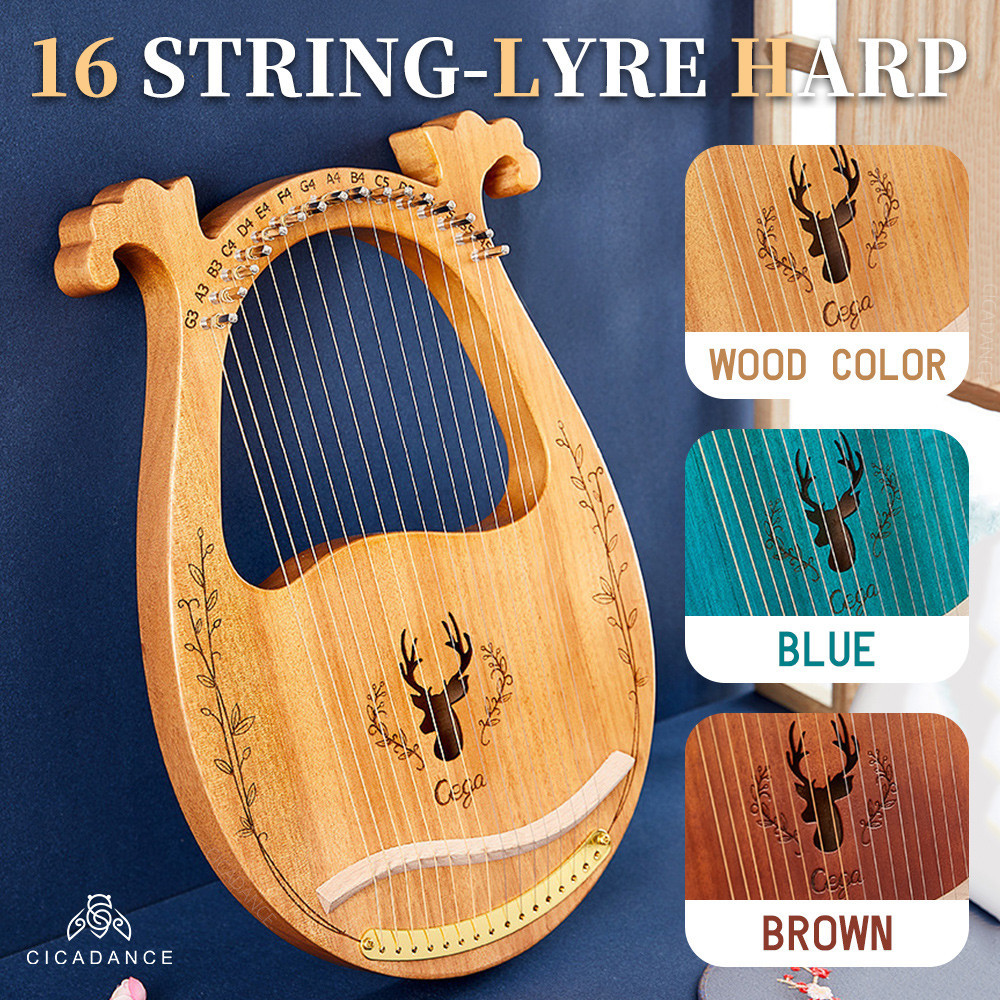 Lyre Harp 16 Strings Beginner Mahogany Wood Small Portable Musical Instrument Easy To Learn ...