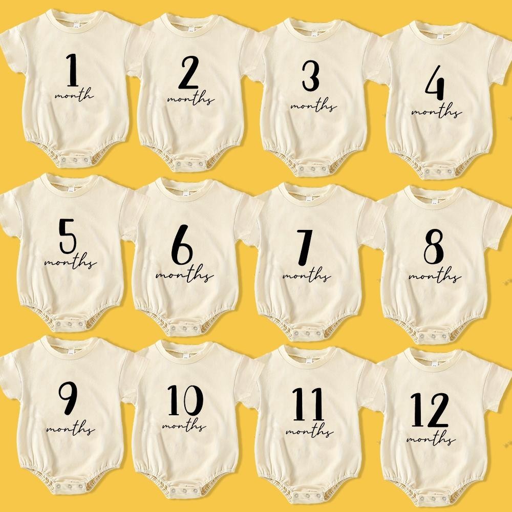 Number Print Baby Monthly Milestone Romper 1-12 Baby Bubble Romper Boys ...