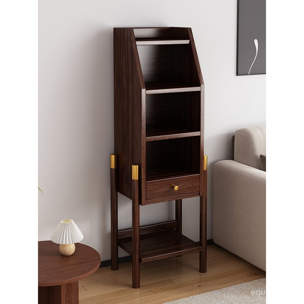 Solid Wood Bookshelf Shelf Floor Living Room TV Side Cabinet Back Wall ...