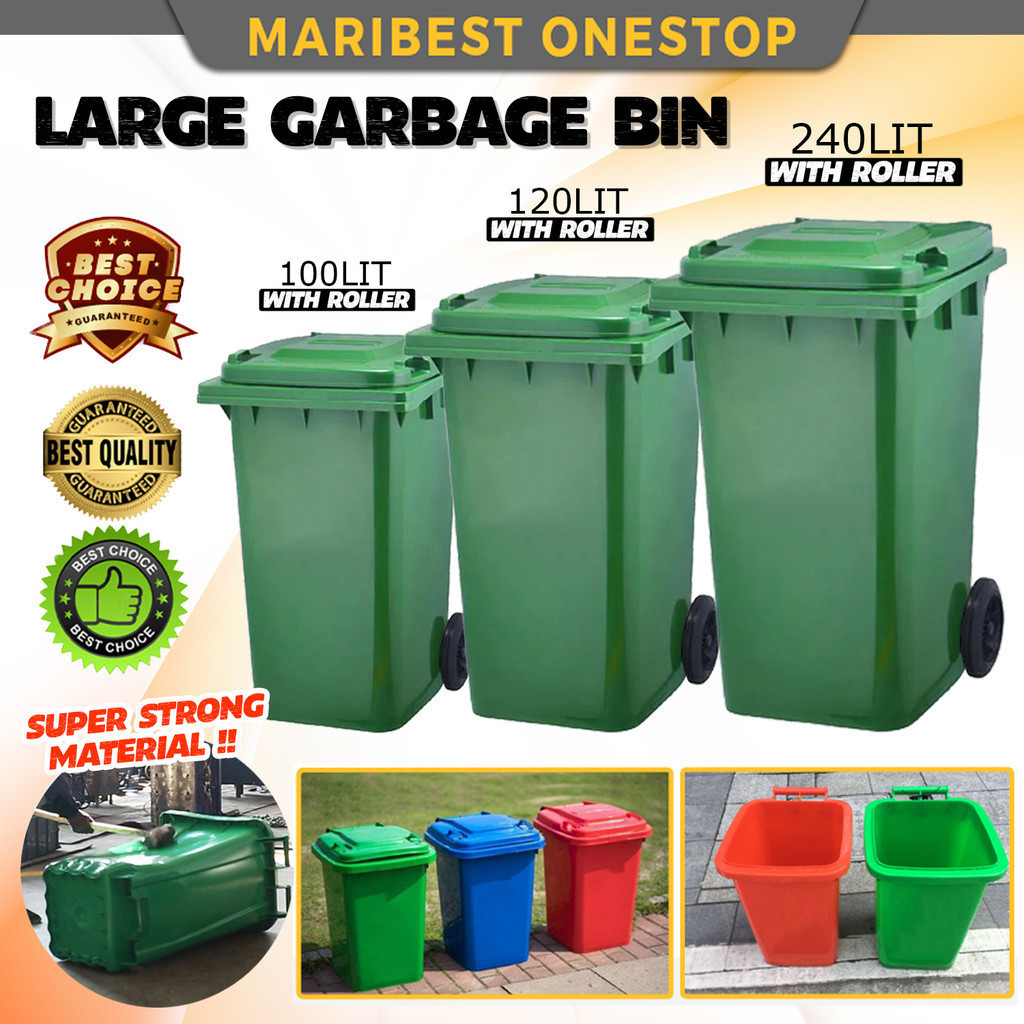 100 / 120 / 240 Liters Large Heavy Duty Dustbin Outdoor Trash Can Garbage Bin Recycle Recycling ...