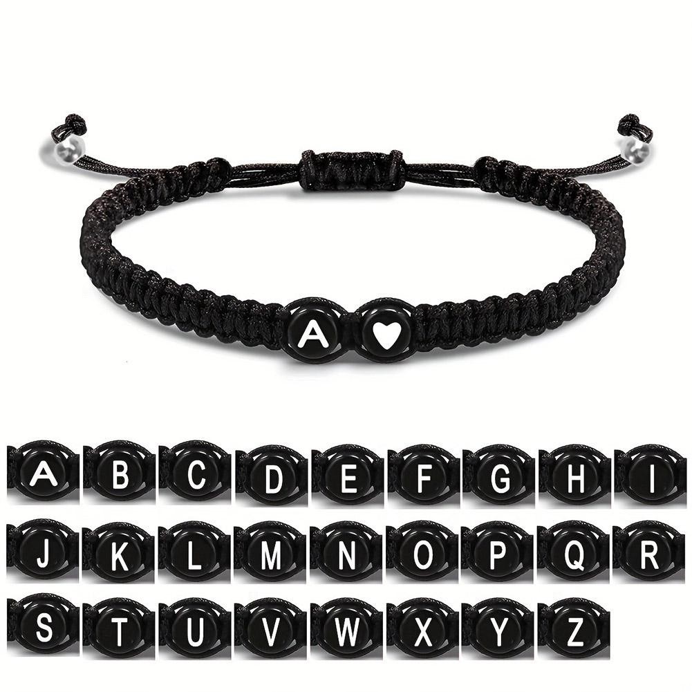 26 Letters Bracelet Adjustable Woven Black White Heart Couple Bracelet ...