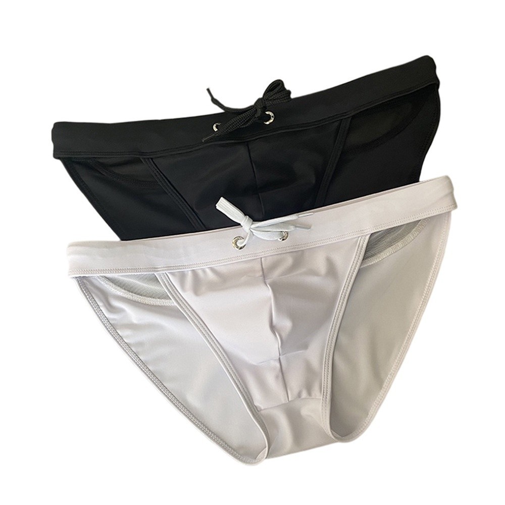 High Fork Swimming Trunks Men's Back Mesh Sexy Pure Color Triangle Swim ...