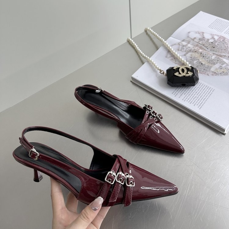 Women Sandals Korean Version Fashionable Toe-Covered Lacquer Stiletto ...