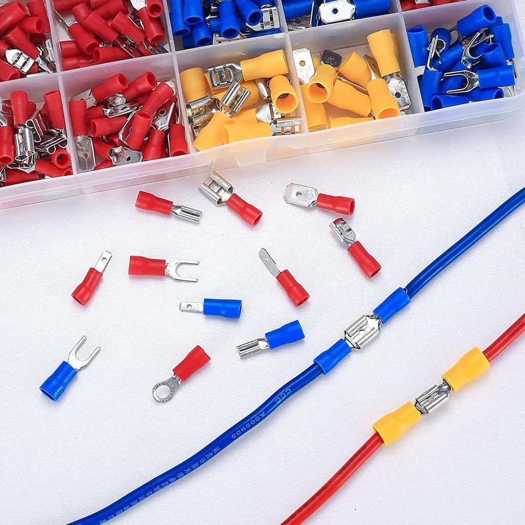 720PCS Insulated Cable Connector Electrical Wire Crimp Spade Butt Ring Fork Set Ring Lugs Rolled ...