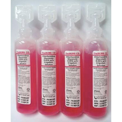 Unirins CG Chlorhexidine gluconate 0.05% irrigation solution 25ml x 1's ...