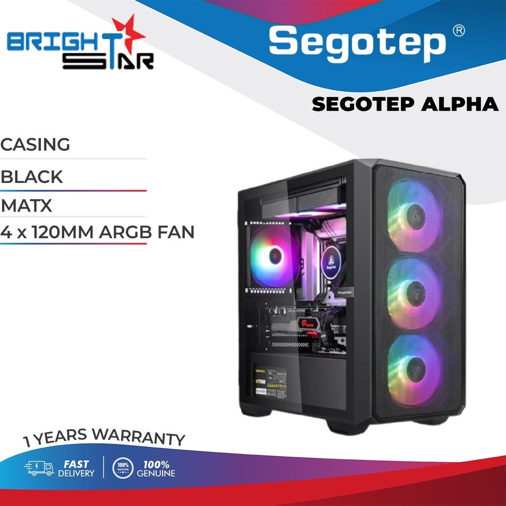 PC CASE / SEGOTEP ALPHA / BLACK / MATX / 4 x 120MM ARGB FAN / 1Y ...