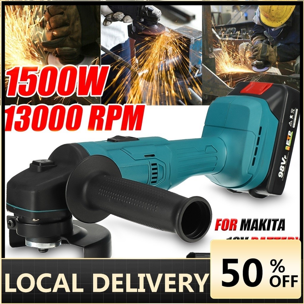 1500W 100mm 98VF Electric Cordless Angle Grinder Cutting Grinding Machine Power Tool for Makita ...