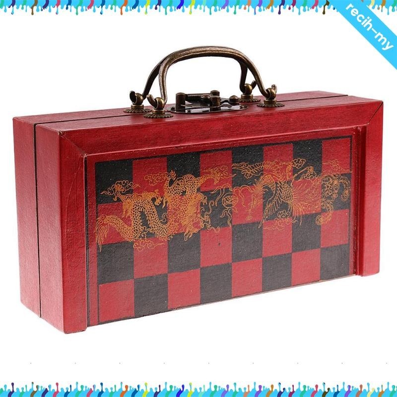 [RecihMY] 1 Set Chinese Chess Wooden Table Miniature Chess Board Chess ...