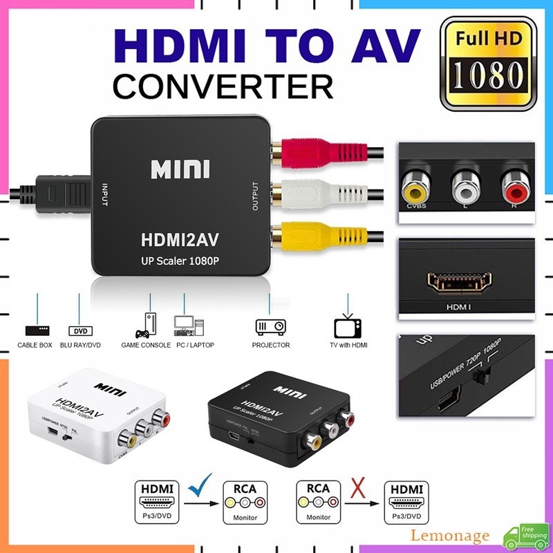 【Ready Stock】HDMI To AV RCA/CVBS Adapter HD 1080P Mini HDMI2AV Video ...