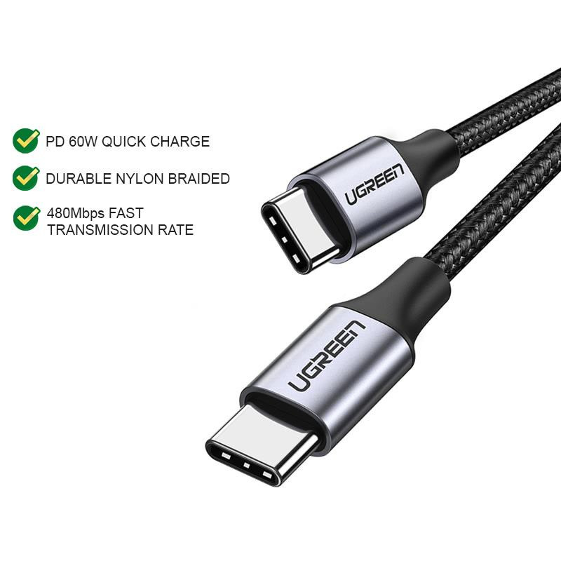 UGREEN US261 USB Type C To USB C PD 60W Cable 3A Qualcomm 3.0 4.0 QC ...