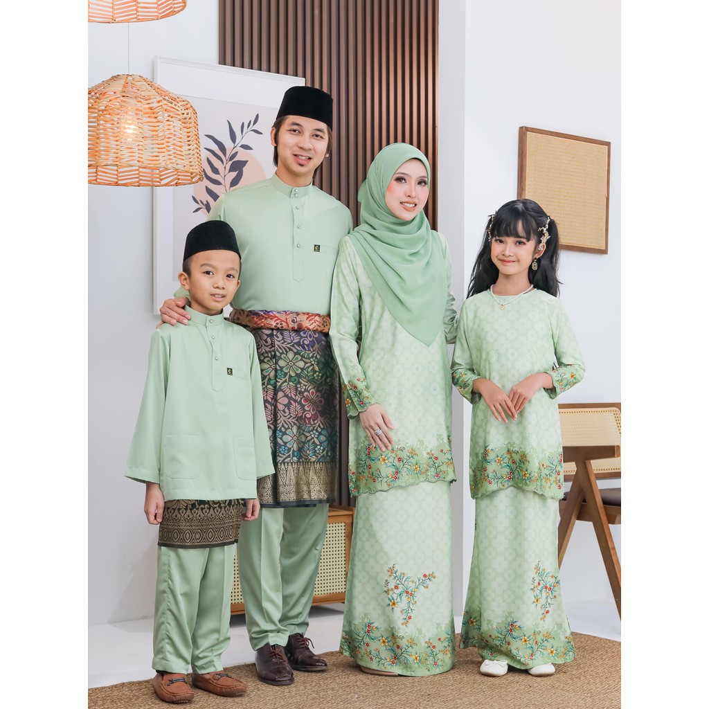 Set Family Kurung Suri Sage Green Baju Kurung Moden Ibu Anak Set Sedondon Baju Raya 2025 ...