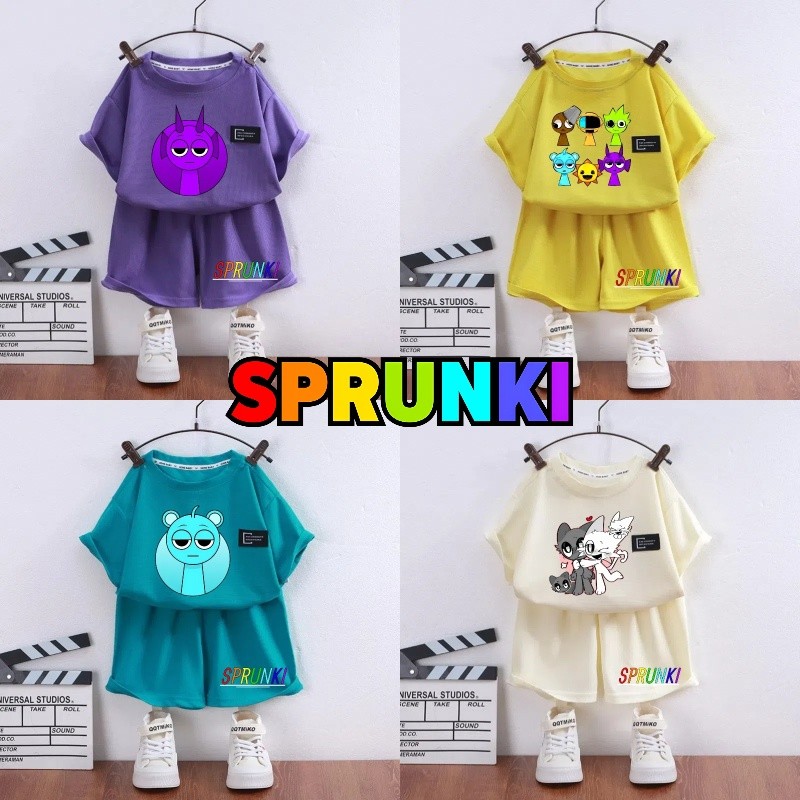 New SPRUNKI Cartoon Printed T-shirt and Shorts Set Comfortable Waffle ...