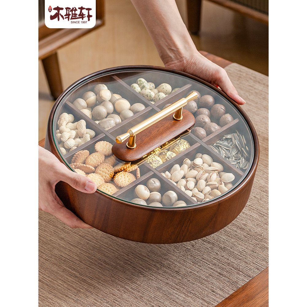 Pinggan Buah Kayu Berputar Cahaya Mewah Sembilan Grid Pinggan Buah ...