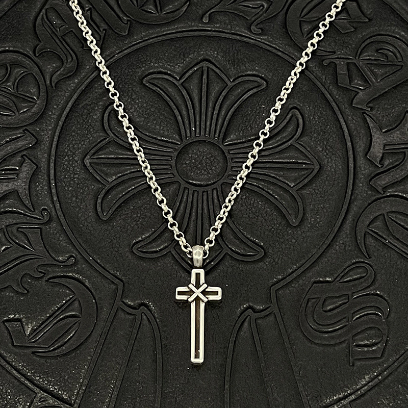 CHROME HEARTS Silver 925 M Co Branded Small Black Cross Necklace ...
