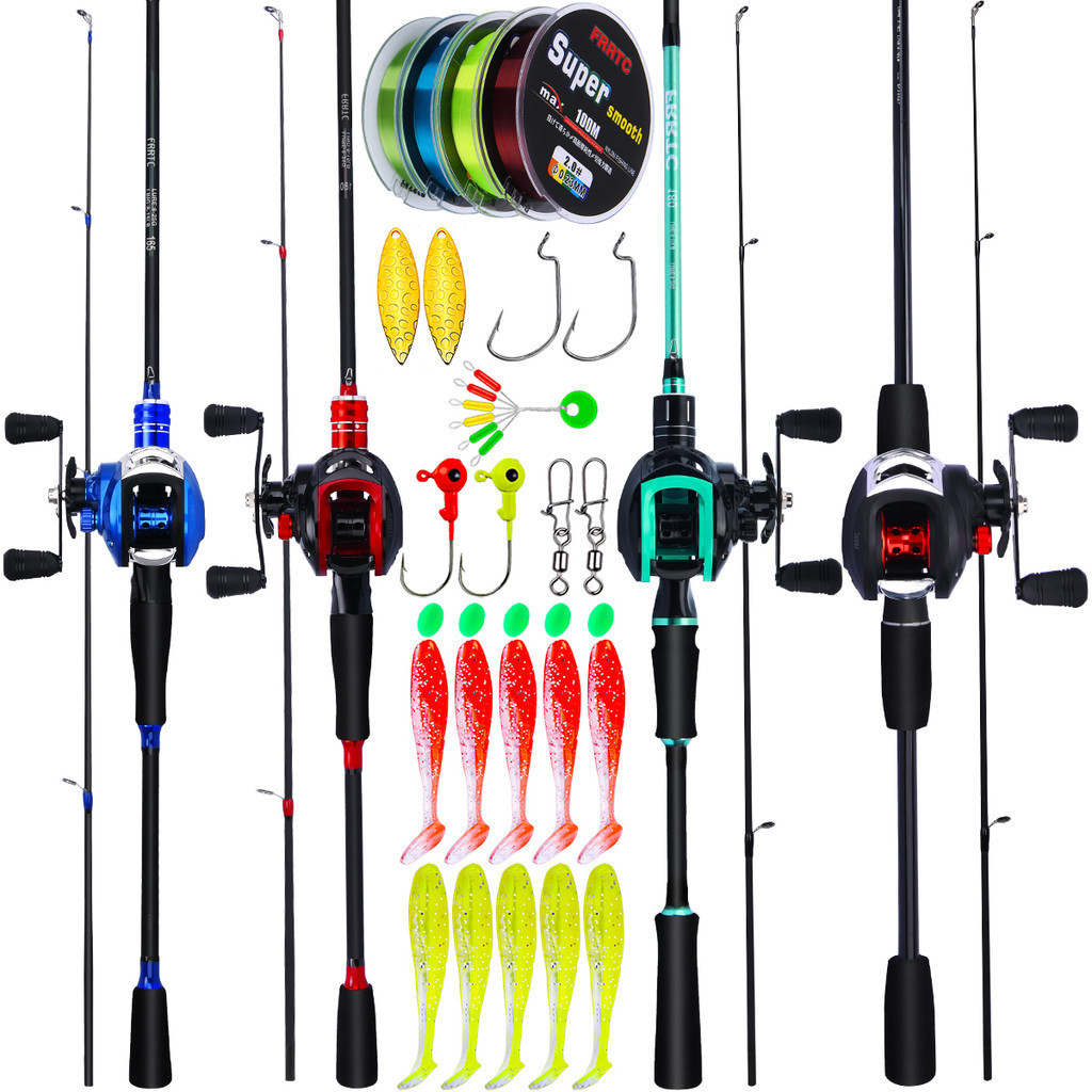4 Colours Fishing Rod Set Casting Rod Baitcasting Fishing Reels 2 ...
