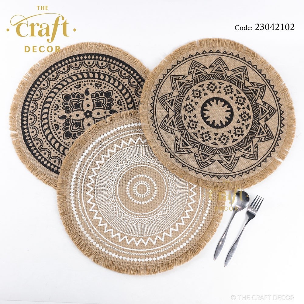The Craft Decor Natural Macrame Linen Placemat | Round Anti-Scald ...